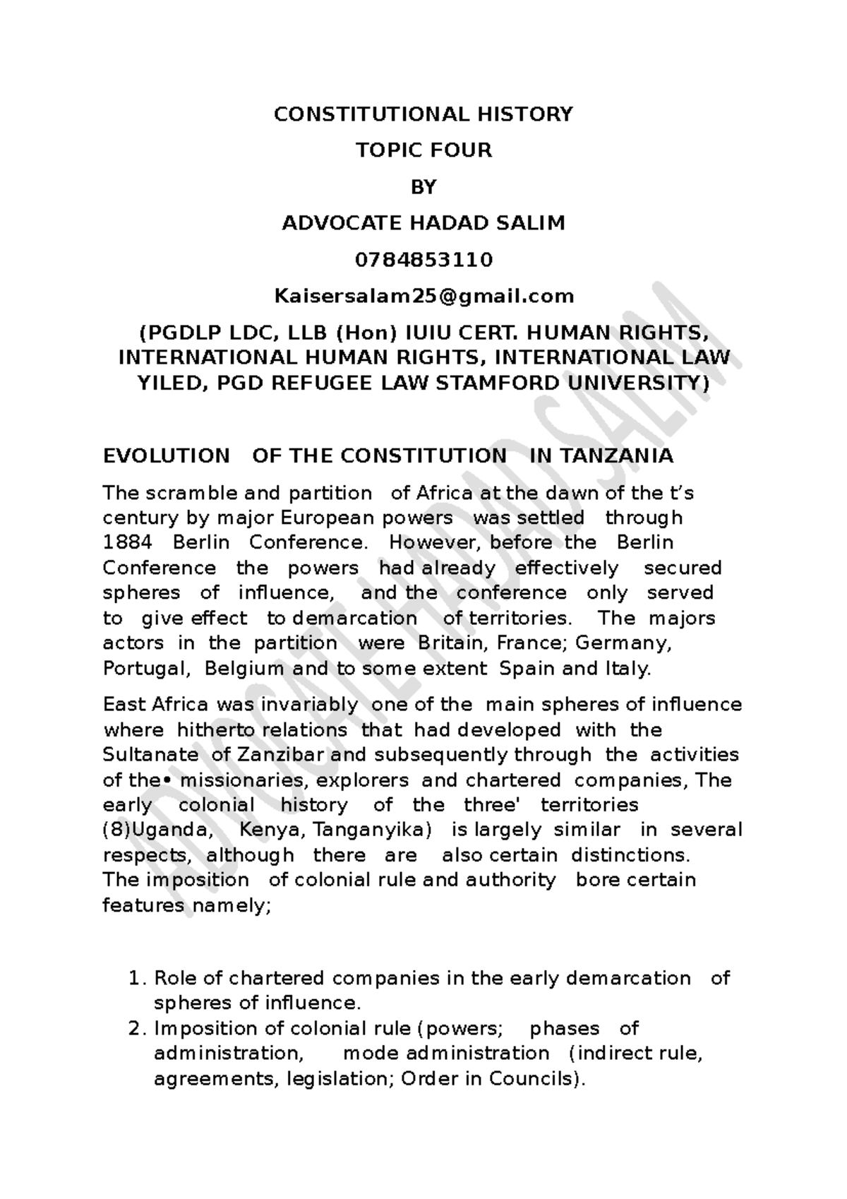 Evolution OF THE Constitution IN Tanzania - CONSTITUTIONAL HISTORY ...