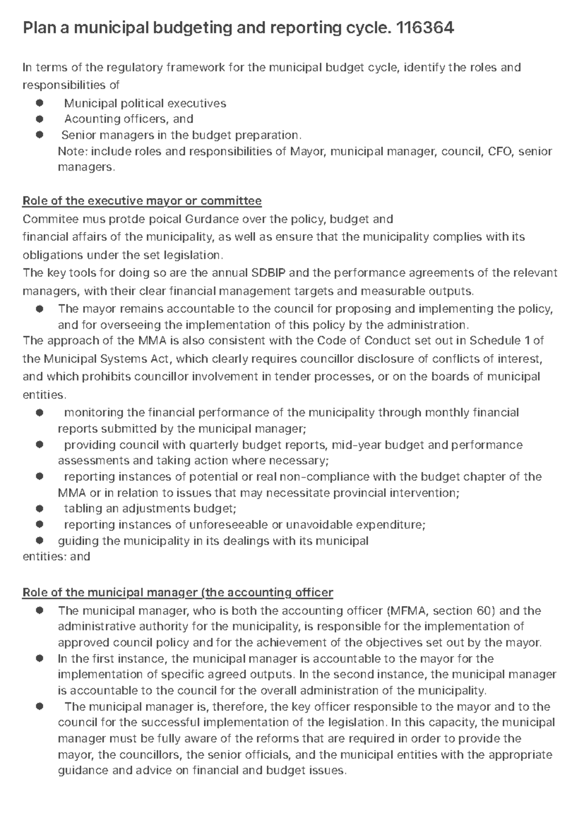 Plan a municipal budgeting and reporting cycle. 116364 - Plan a ...