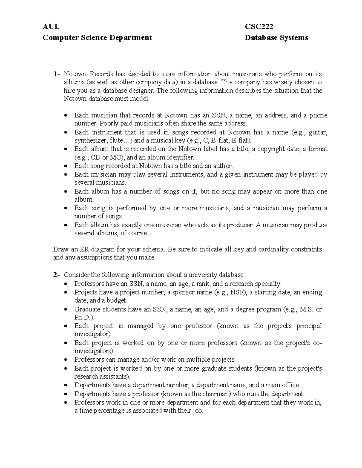 ER diagrams Tutorial - Lecture notes 3 - AUL Computer Science ...