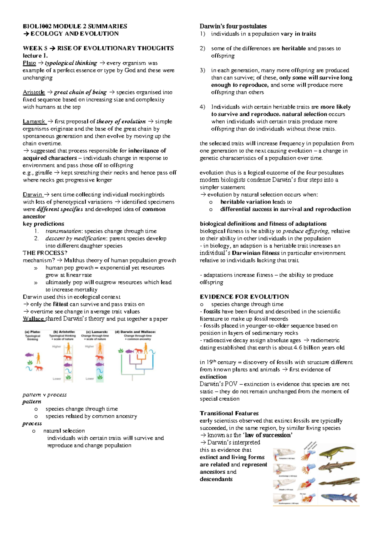 Module 2 summary - BIOL1002 MODULE 2 SUMMARIES → ECOLOGY AND EVOLUTION ...