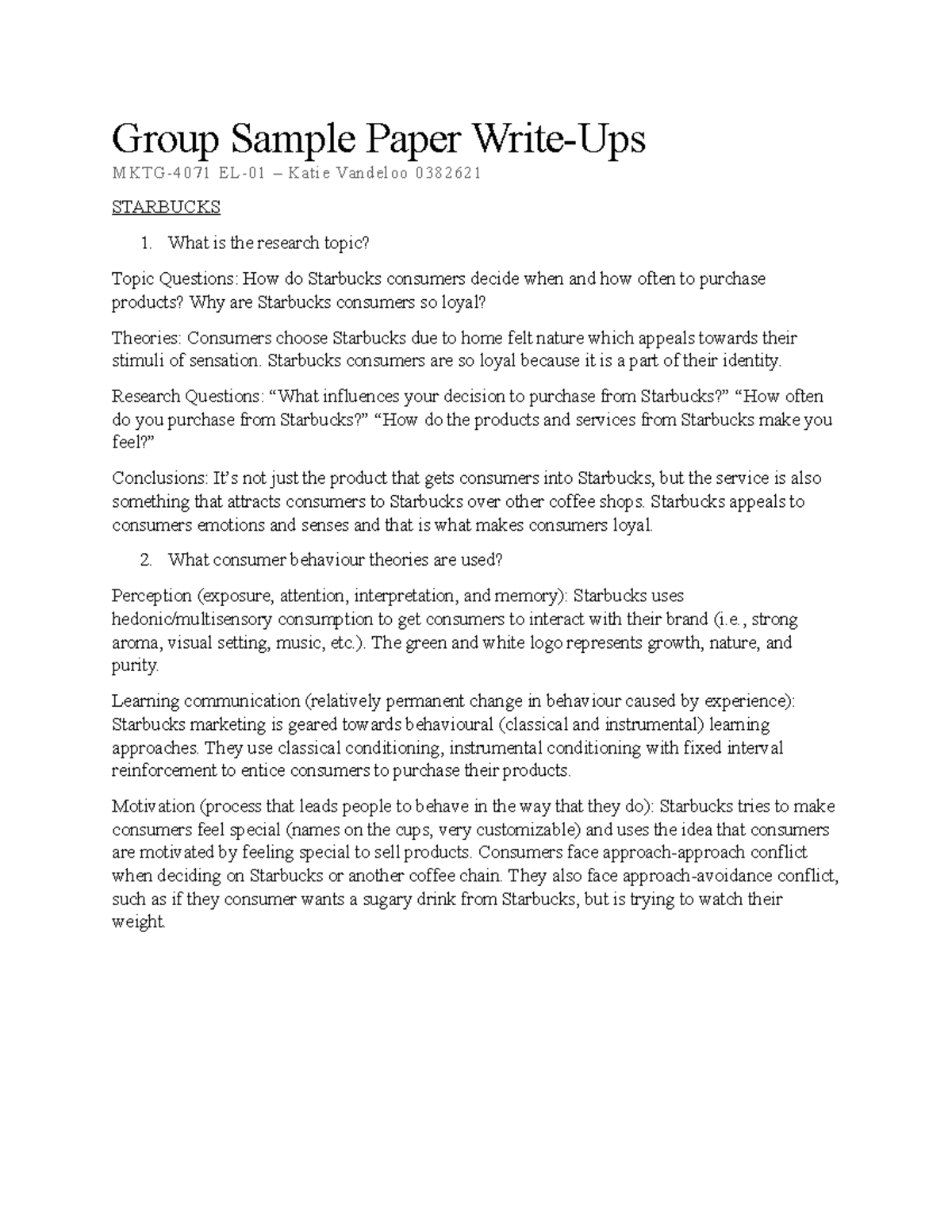 Group Sample Paper Write Ups - KVandeloo - MKTG-4031EG - Laurentian ...