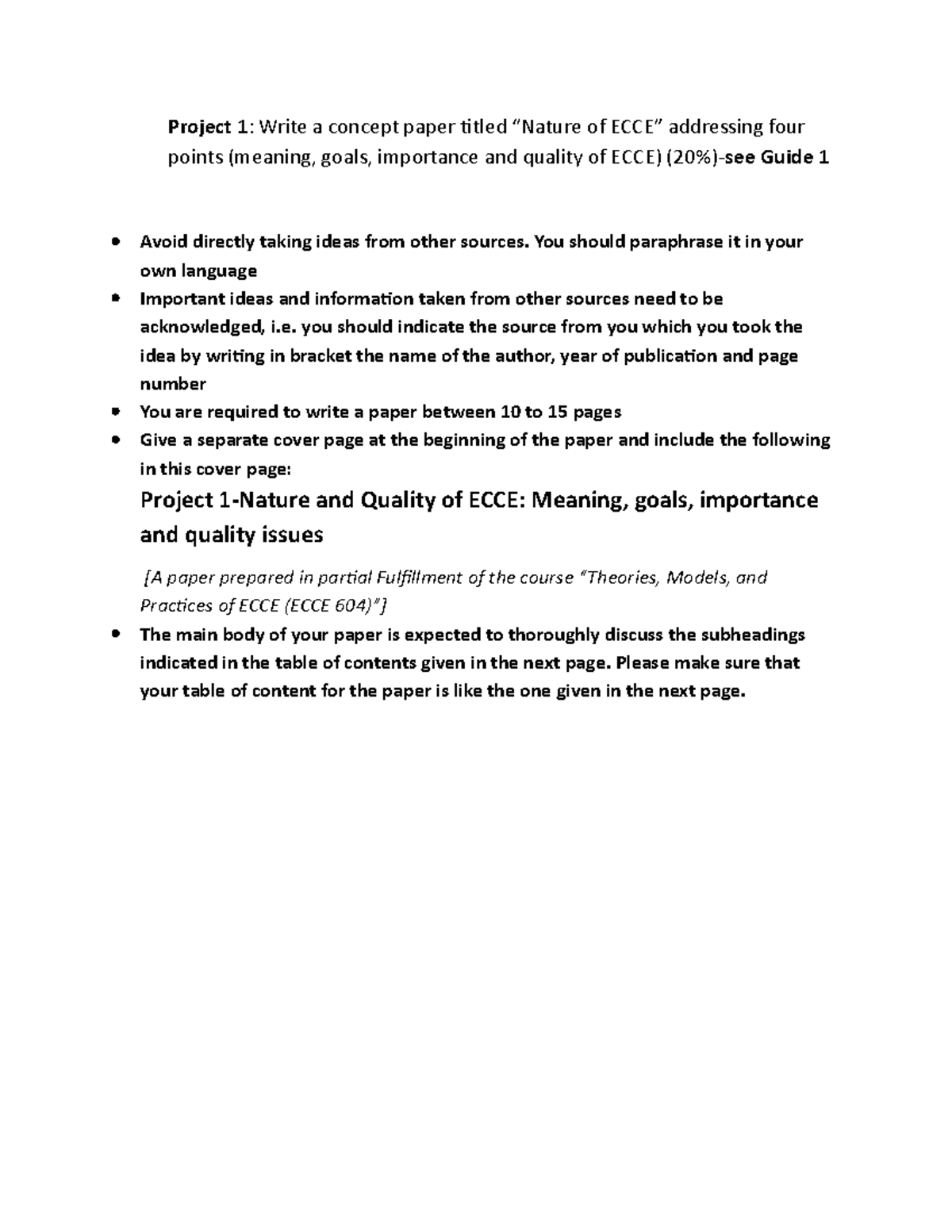 Guide for project 1 - Nature and Quality of ECCE: Meaning, goals ...