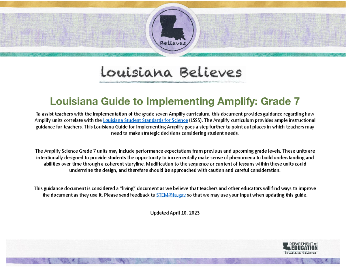 Grade 7 louisiana guide to implementing amplify - Louisiana Guide to ...