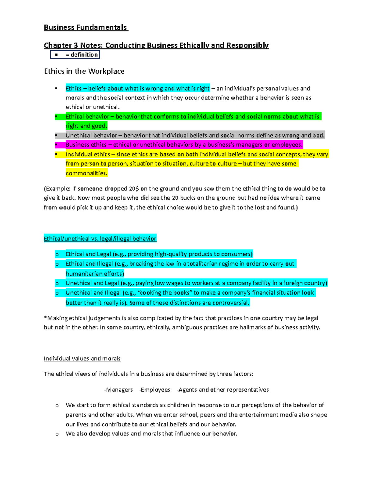 Chapter 3 Updated Notes - Business Fundamentals Chapter 3 Notes ...