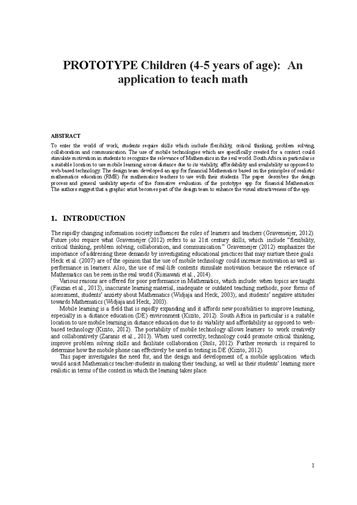 Prototype of Children An application to teach math - PROTOTYPE Children ...