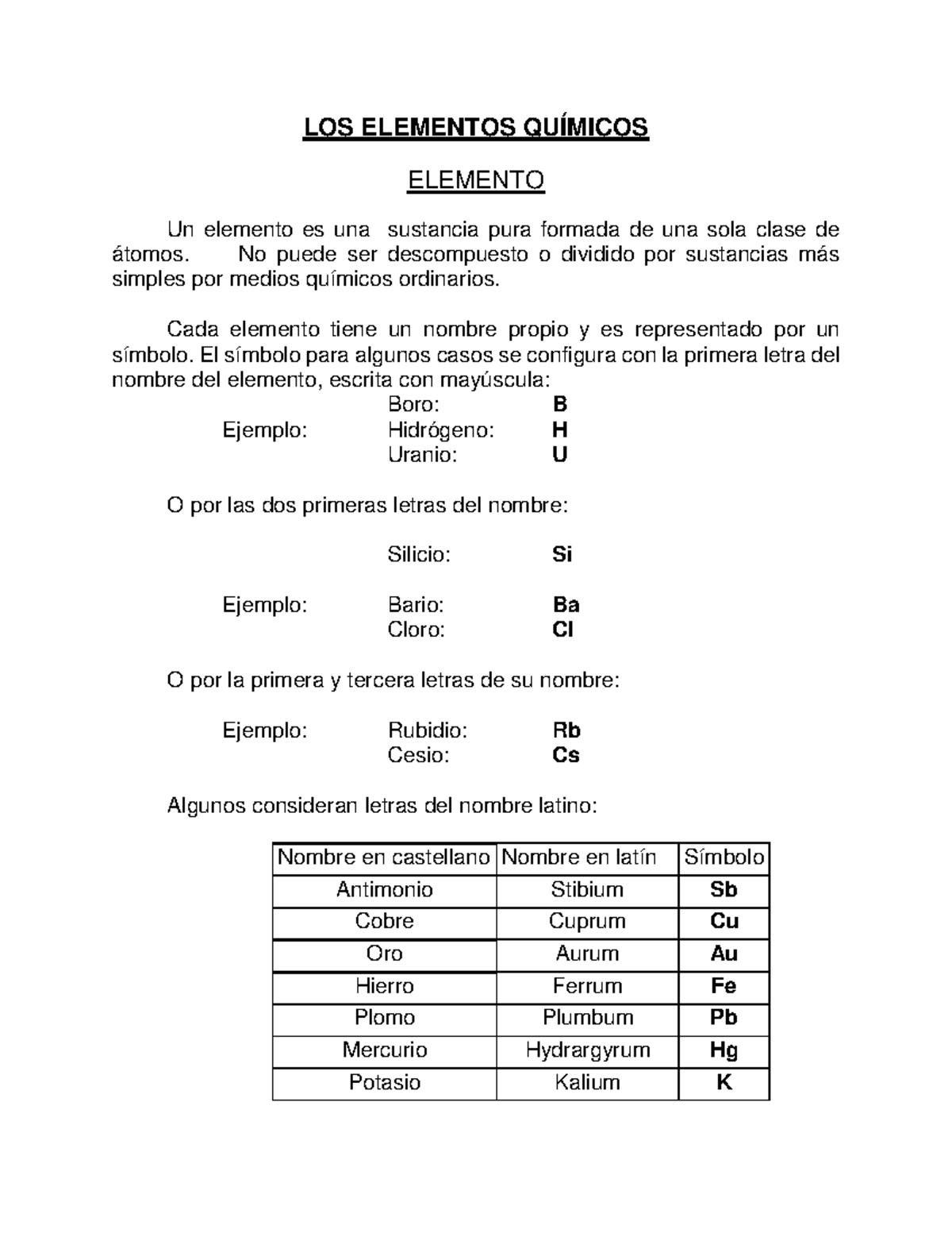 Elementos quimicos - GUIA DE APOYO - LOS ELEMENTOS QUÍMICOS ELEMENTO Un ...