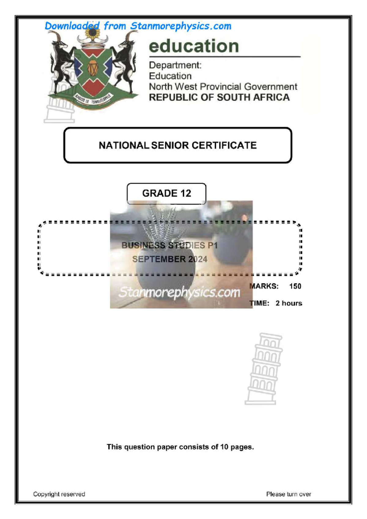 NW Business Studies Grade 12 September 2024 P1 and Memo - Downloaded ...