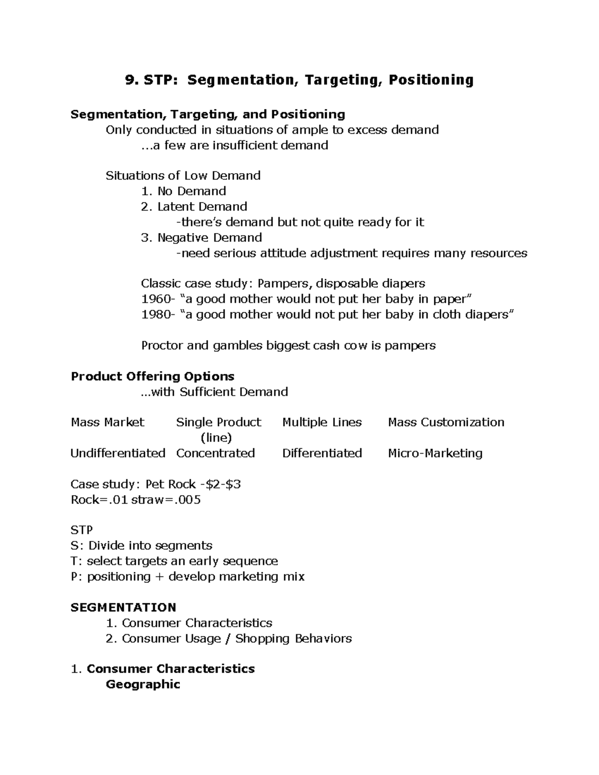 Transcript 9 STP - STP Notes - 9. STP: Segmentation, Targeting ...