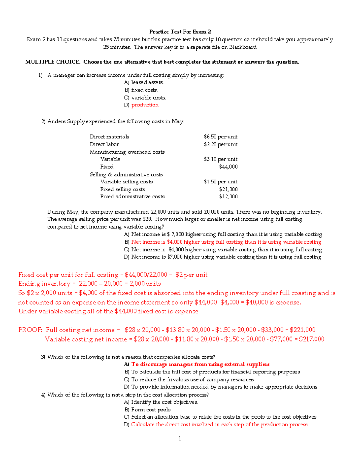 Chapter 8 managerial accounting - Practice Test For Exam 2 Exam 2 has ...
