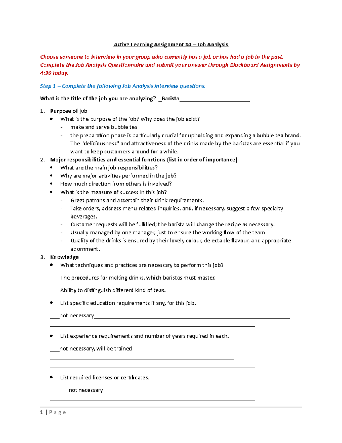 Active Learning Assigment 4-Job Analysis Questionnaire - Active Learning Assignment #4 – Job ...