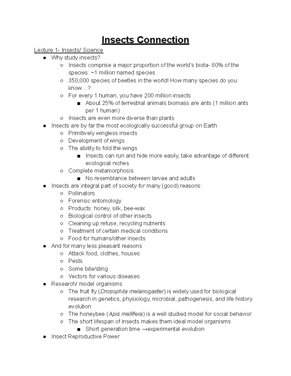 ENT 202 Lecture Notes #1 - Insects Connection Lecture 1- Insects ...