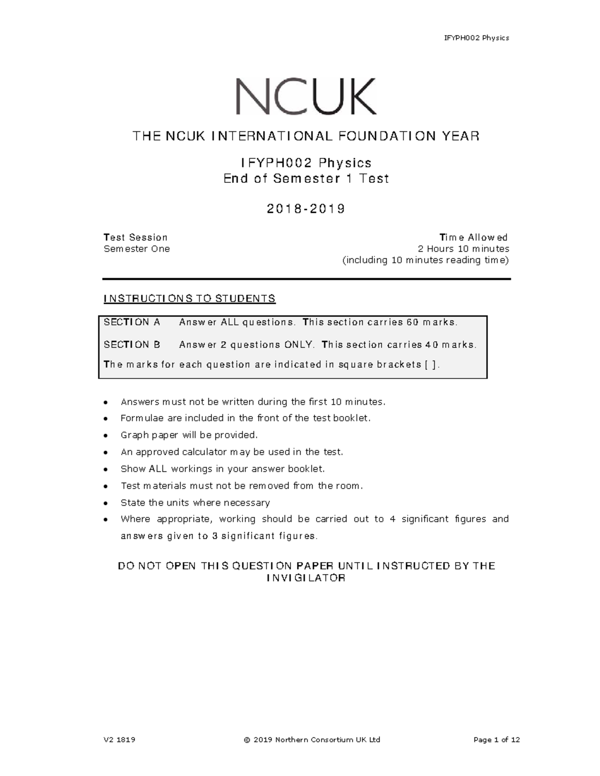 Physics Eo S1 1819 V2 - MIDTERM - THE NCUK INTERNATIONAL FOUNDATION ...