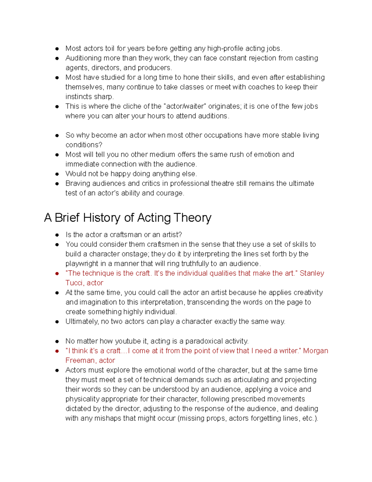 The Actor Textbook Reading Notes - Most actors toil for years before ...