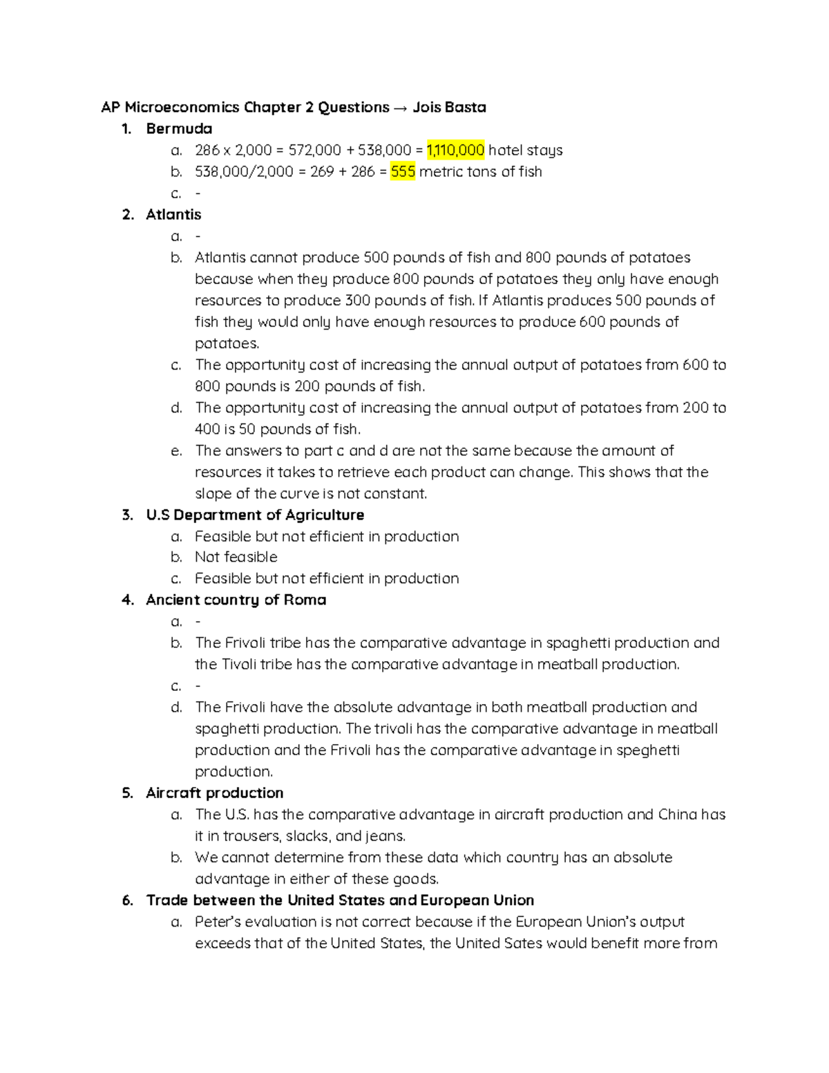 AP Microeconomics Chapter 2 Questions - Bermuda a. 286 x 2,000 ...