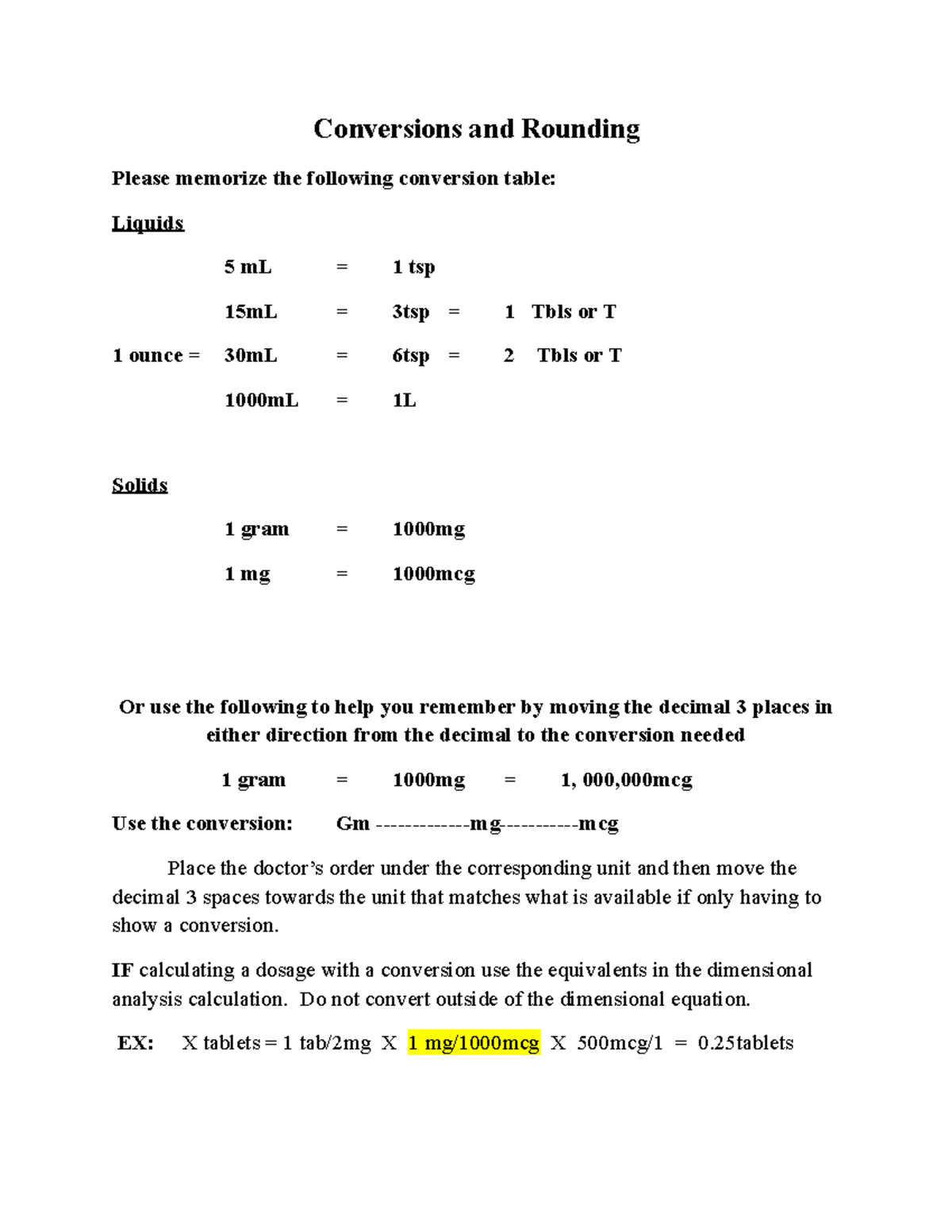 Conversions and Rounding Practice - Conversions and Rounding Please ...