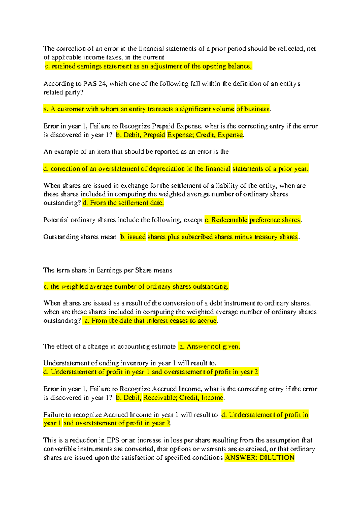 Intermediate Accounting Question and Answer key - The correction of an ...