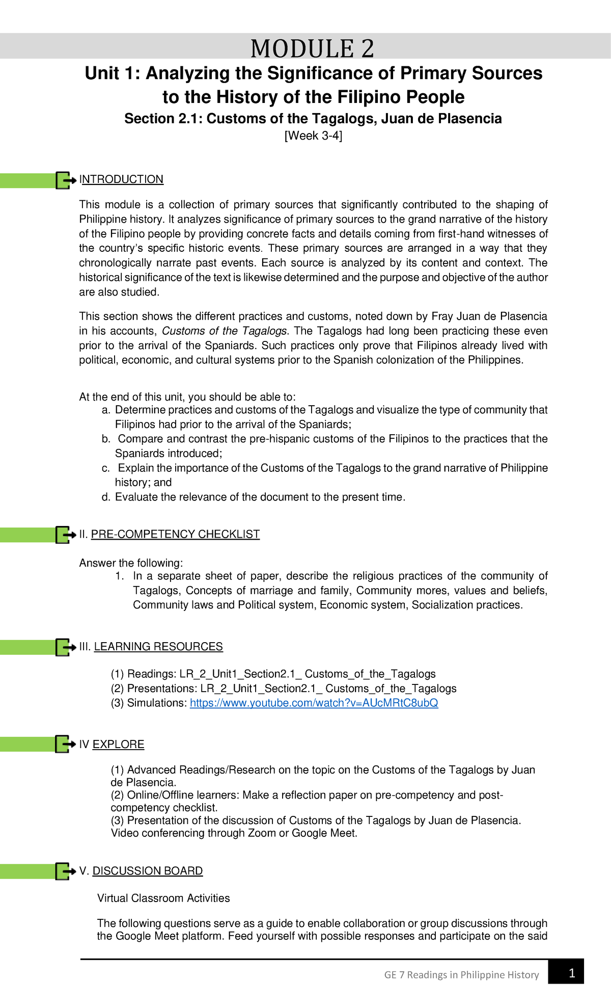 LR 2 Unit1 Section 2.1 Customs of the Tagalogs - Unit 1: Analyzing the ...