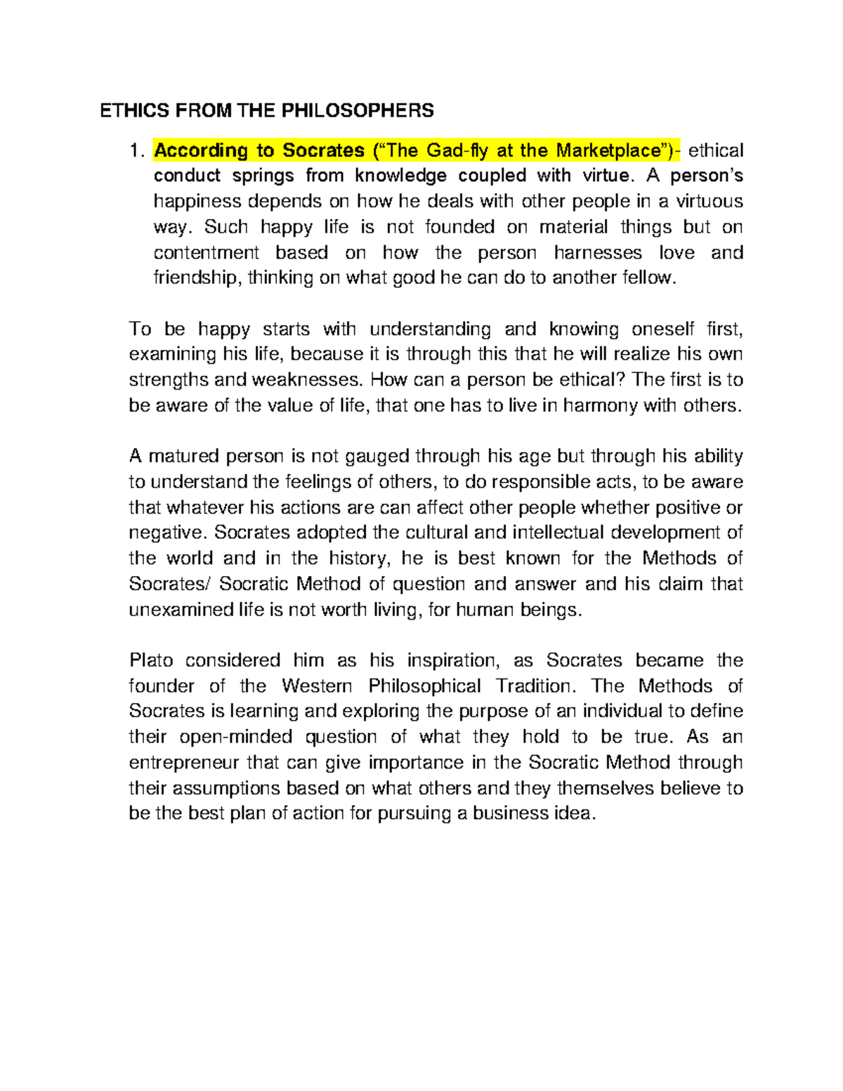 Ethics FROM THE Classical Philosophers - ETHICS FROM THE PHILOSOPHERS ...