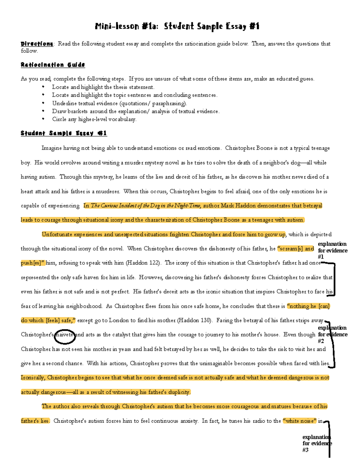 Essay 1 - sefv sxl;dsmcwmmml - Mini-lesson # 1 a: Student Sample Essay ...