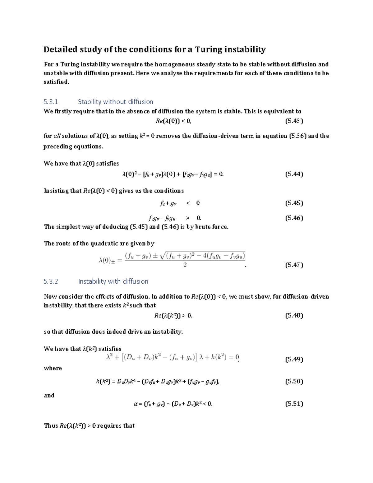 Detailed study of the conditions for a Turing instability - Here we ...
