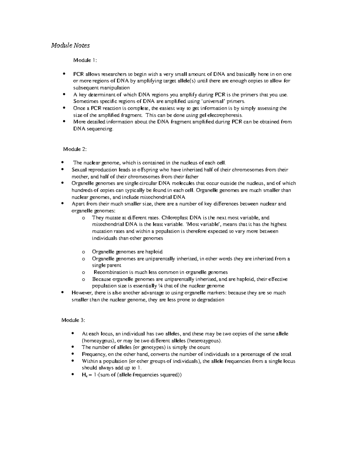 Module Notes + Exam review - Module Notes Module 1: PCR allows ...