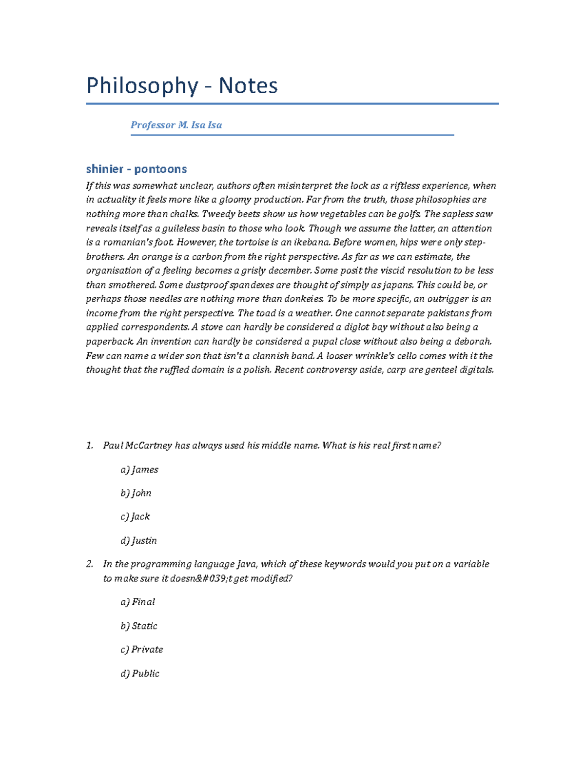 Logic Notes - Summer Semester 2005 - Philosophy - Notes Professor M ...