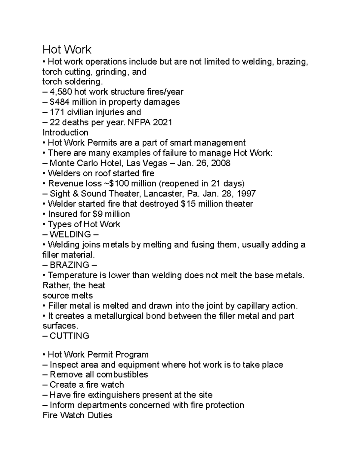 Hot Work - hot work - Hot Work Hot work operations include but are not ...