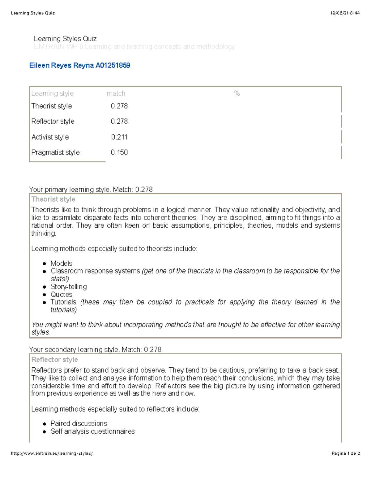 Learning Styles Quiz - Esta preparación al quiz de lectura - Learning ...