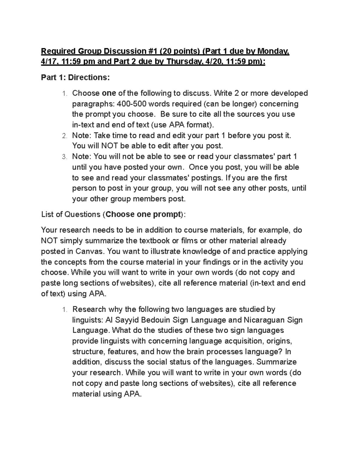 Group Discussion 1 Required Google Docs Required Group
