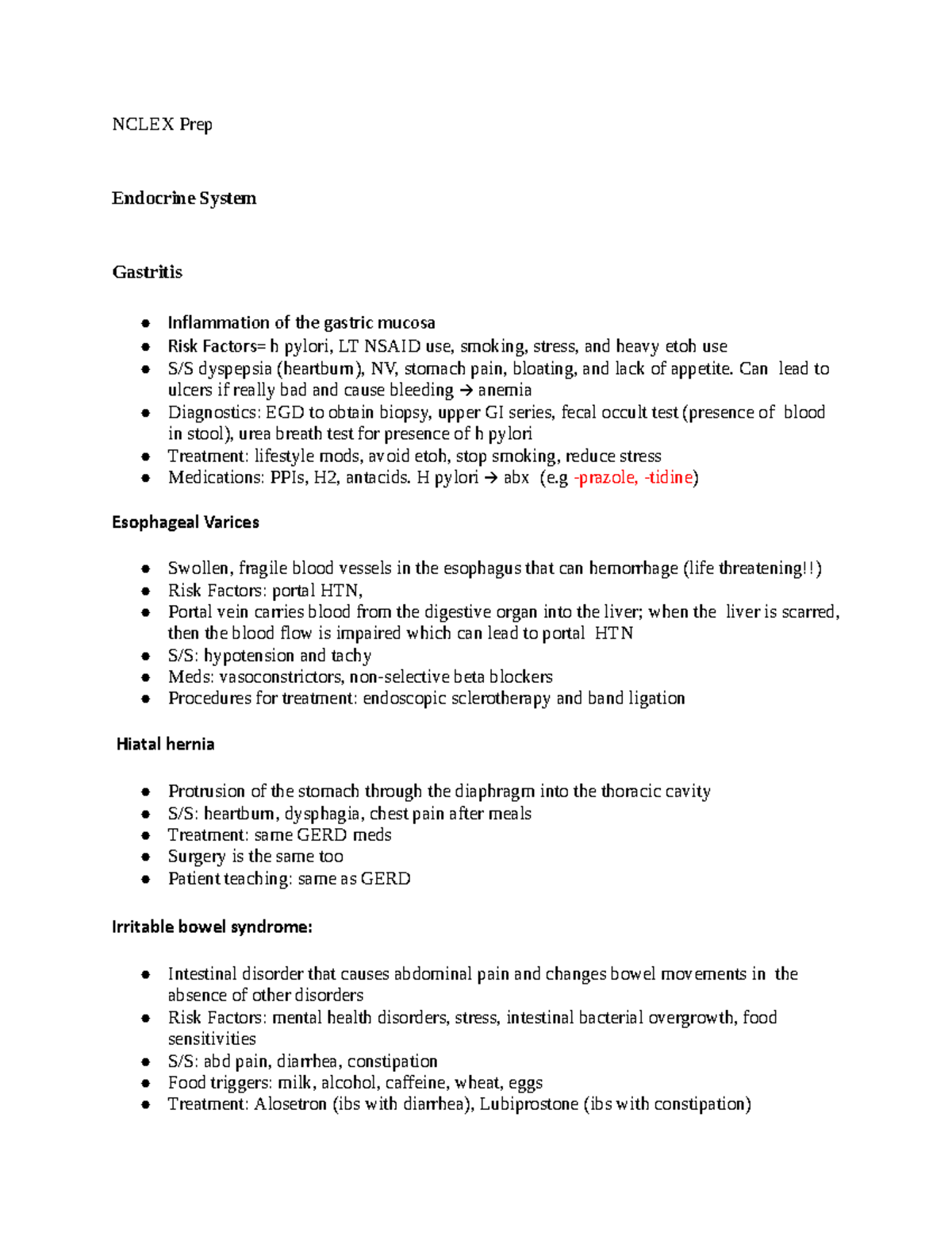 Nclex prep - Pharmacology - NCLEX Prep Endocrine System Gastritis ...