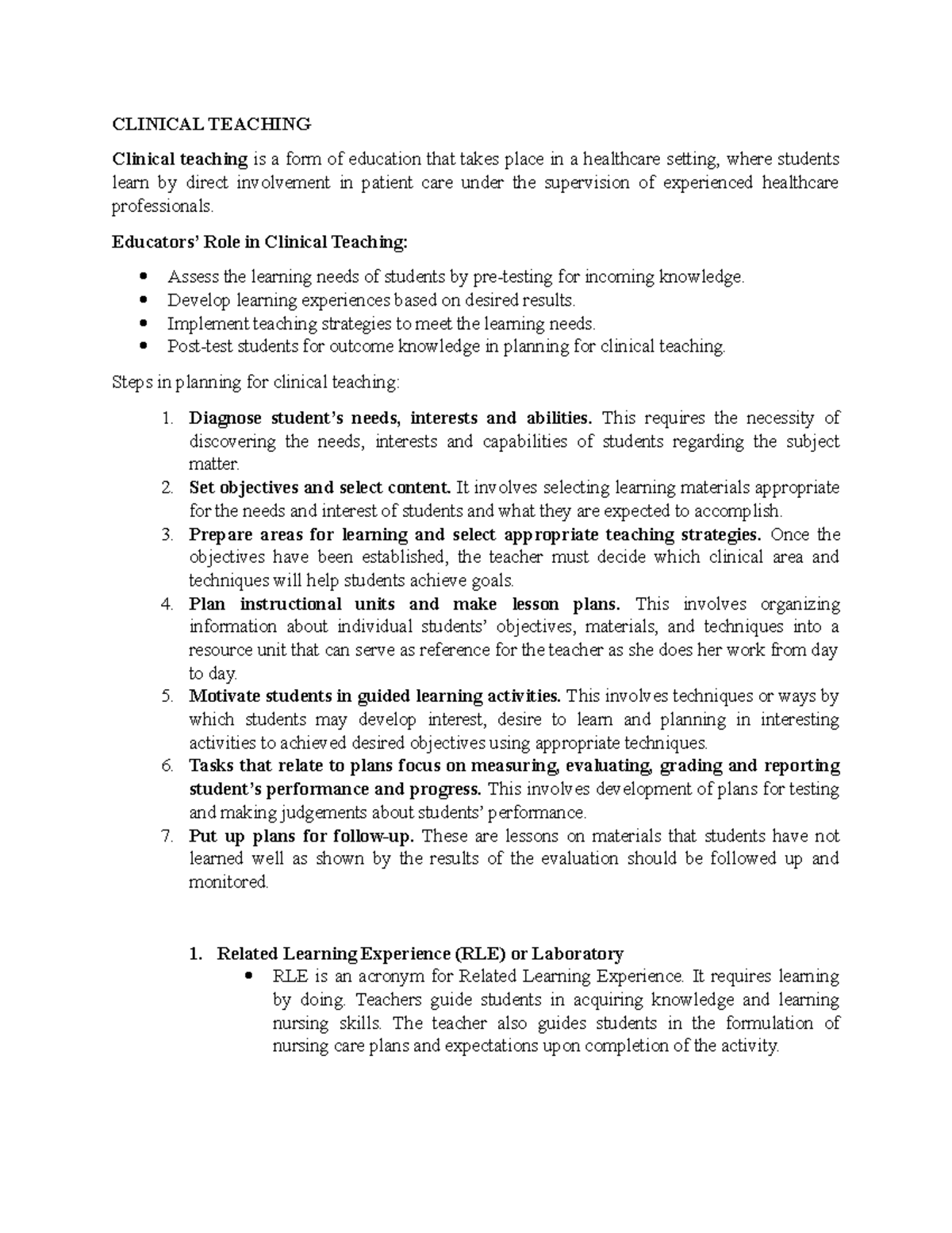 Clinical- Teaching- CLINICAL TEACHING Clinical teaching is a form of ...