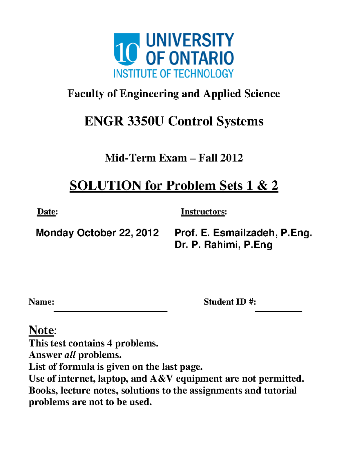 2012 Midterm.pdf - This is the Midterm of2012 - Faculty of Engineering and Applied Science ENGR ...