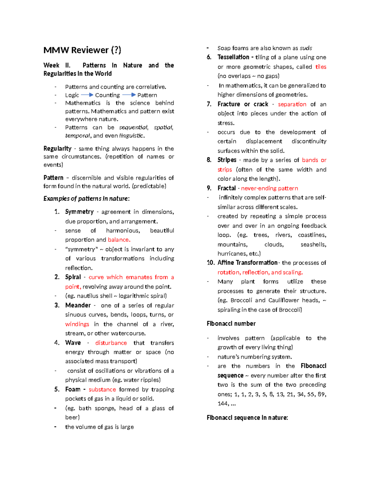 MMW Reviewer - N/A - MMW Reviewer (?) Week II. Patterns in Nature and ...