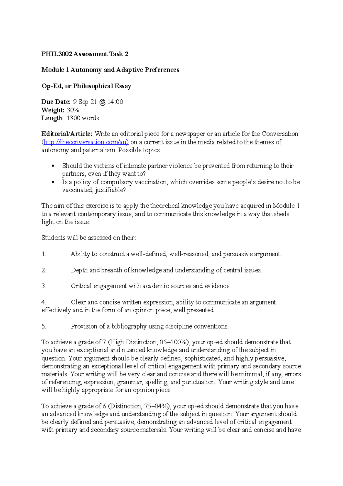 PHIL3002 Module 1 Assessment Task Sheet - PHIL3002 Assessment Task 2 ...