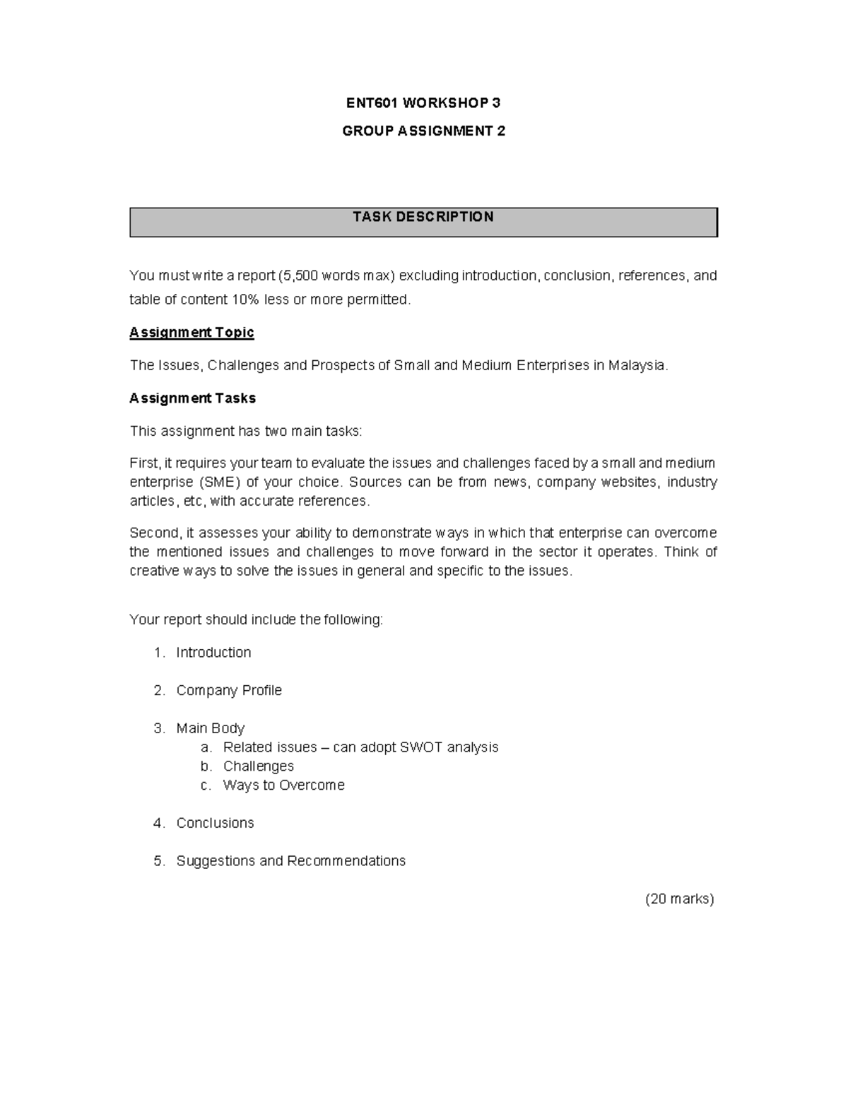 Workshop 3 - Group Assignment 2 - ENT601 WORKSHOP 3 GROUP ASSIGNMENT 2 ...