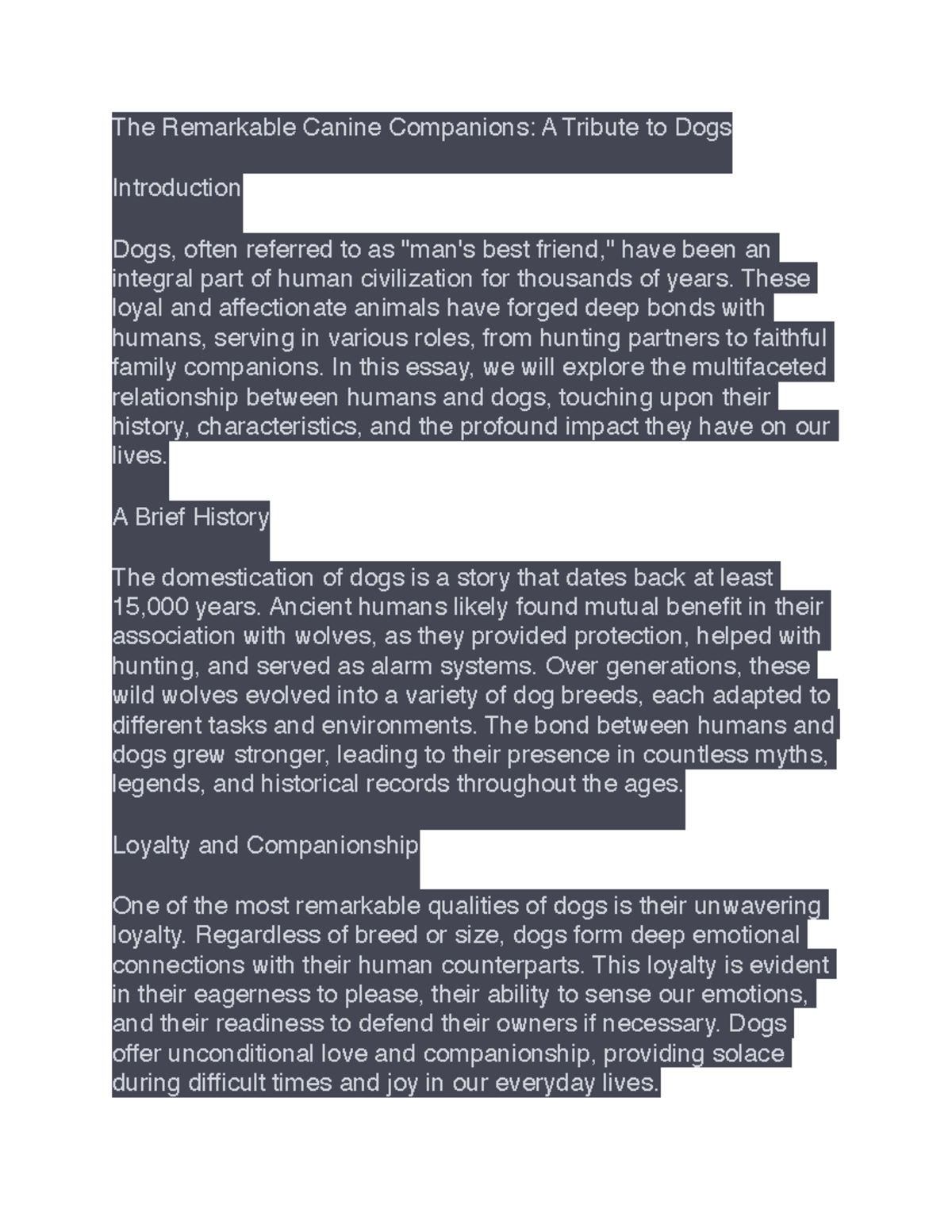 Canine Companions - Easy description of the events that took place on ...