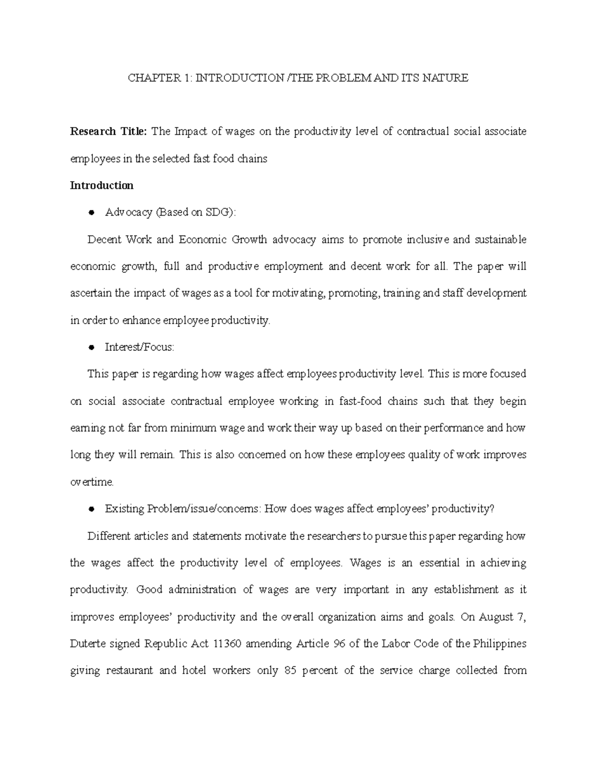 Resarch 2 The Impact of Wages - CHAPTER 1: INTRODUCTION /THE PROBLEM ...