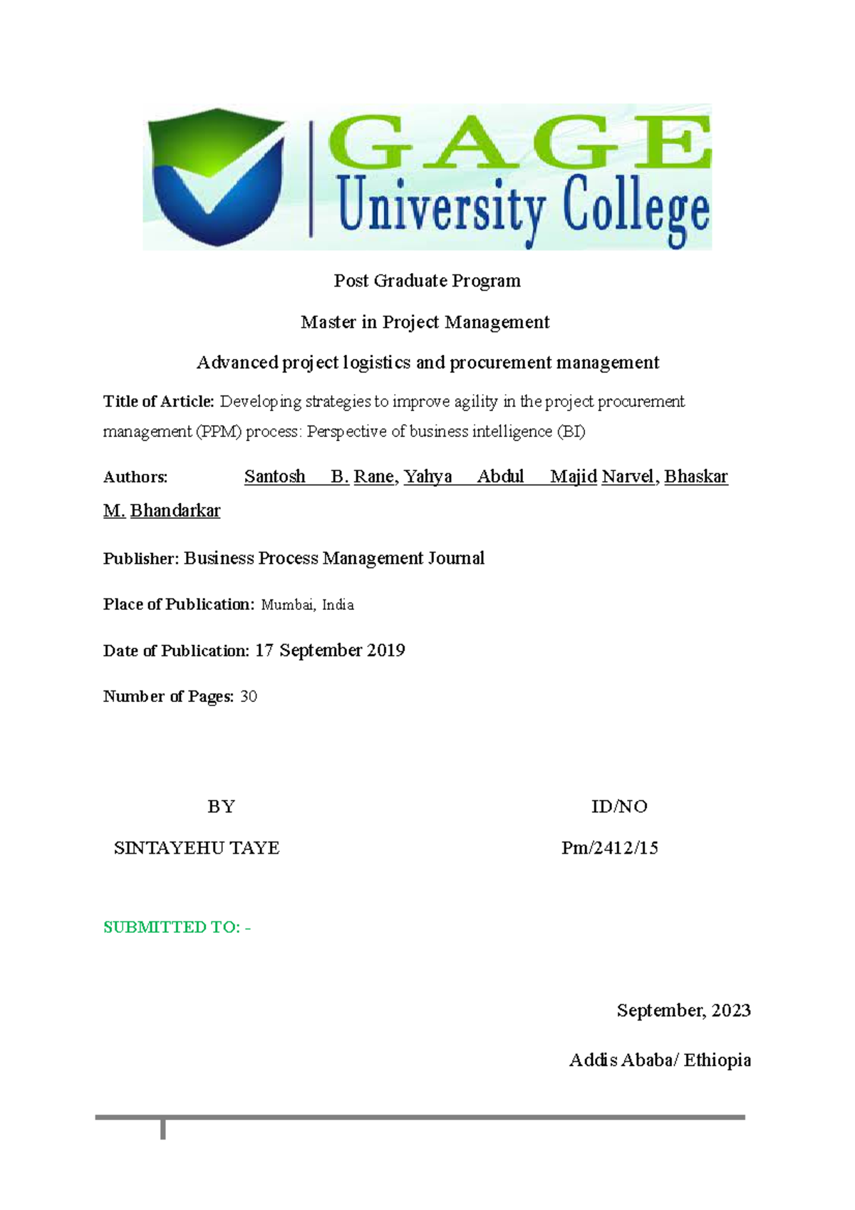 Sintayehew Individual Assignment - Post Graduate Program Master in ...