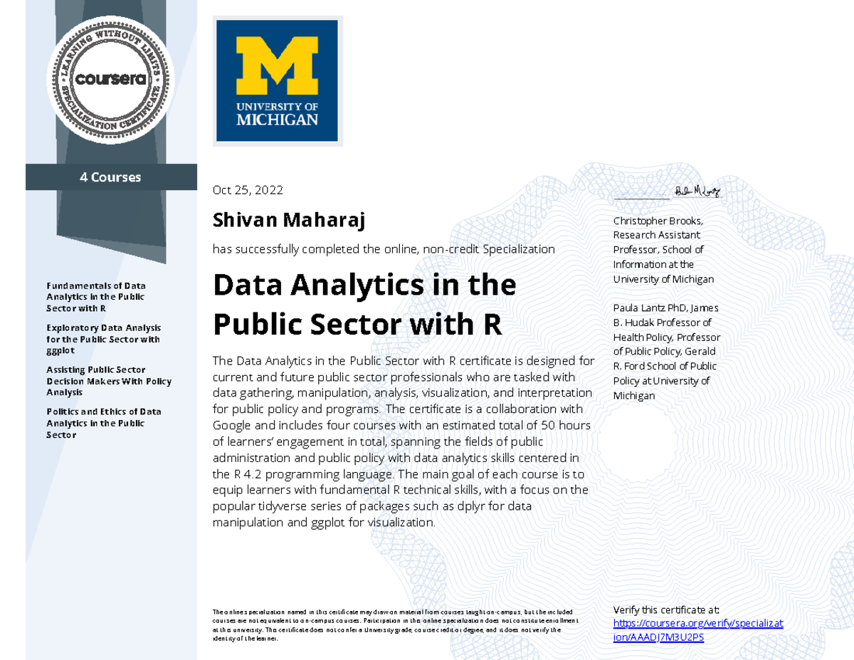 Data Analytics in the Public Sector with R Professional Certificate - 4 ...