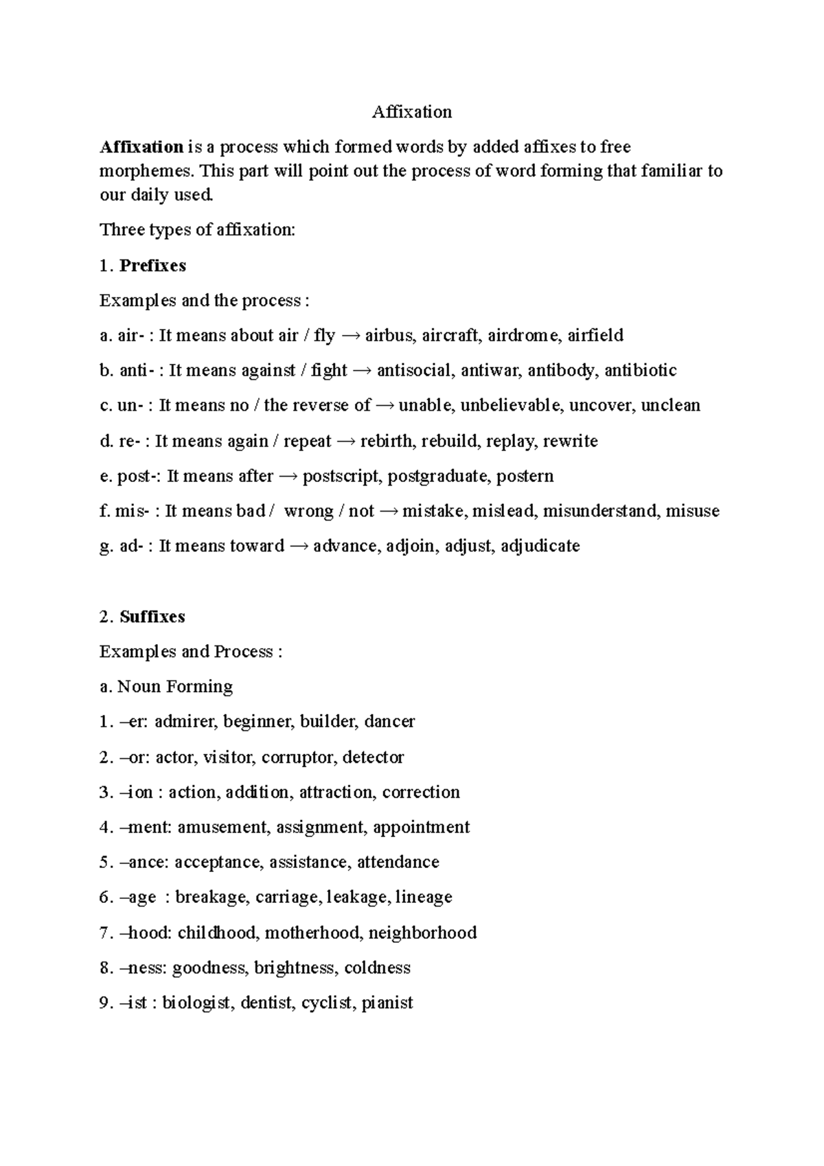 Affixation and Kinds of Morphemes - Affixation Affixation is a process ...