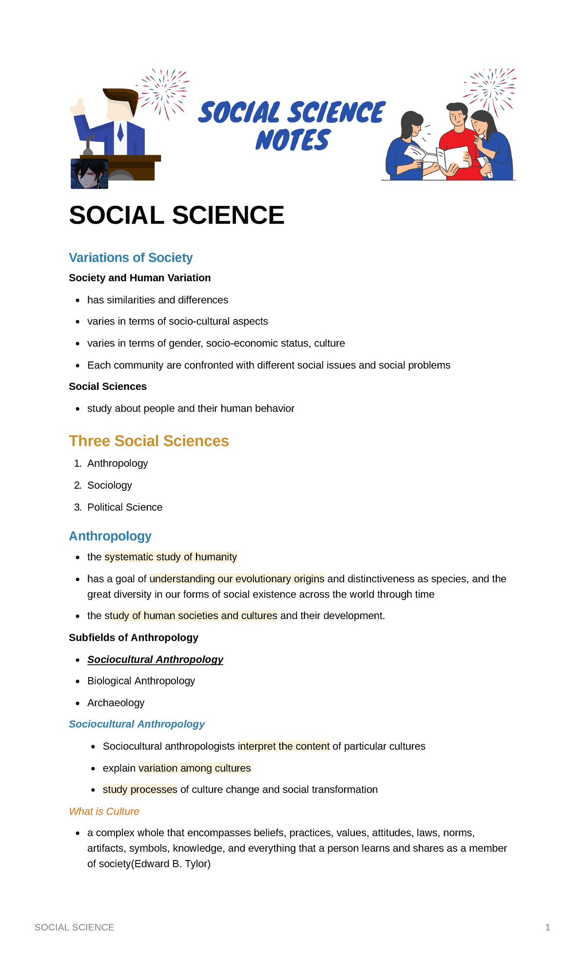 Social Science 11 (Midterms Notes) - SOCIAL SCIENCE Variations of ...