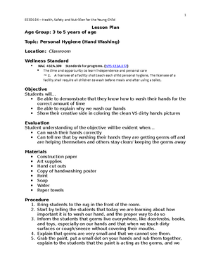 Safety lesson plan - 1 ECED104 – Health, Safety and Nutrition for the ...