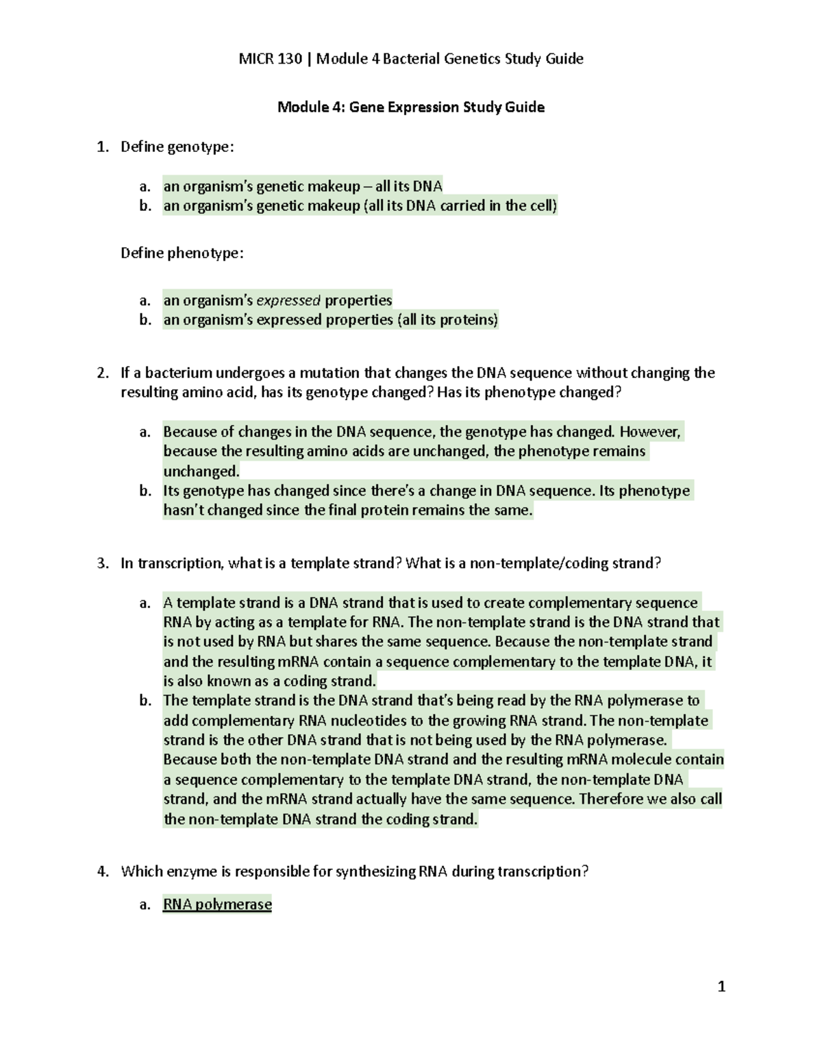 Module 5 Gene Expression Study Guide - MICR 130 | Module 4 Bacterial ...