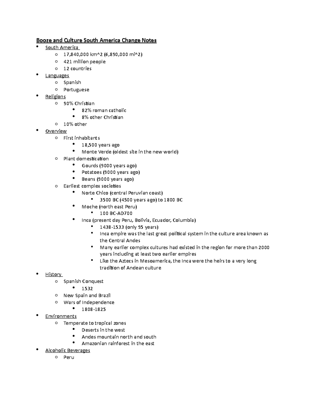 Booze and Culture South America Notes - Booze and Culture South America ...