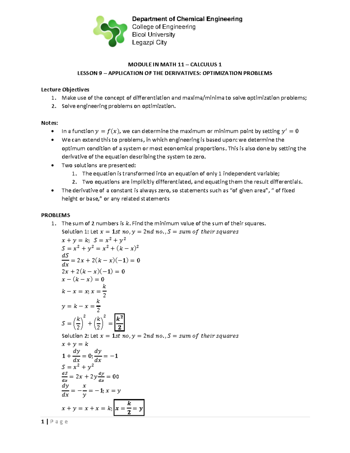 Module in Math 11 Lesson 9 - Optimization - MODULE IN MATH 11 ...