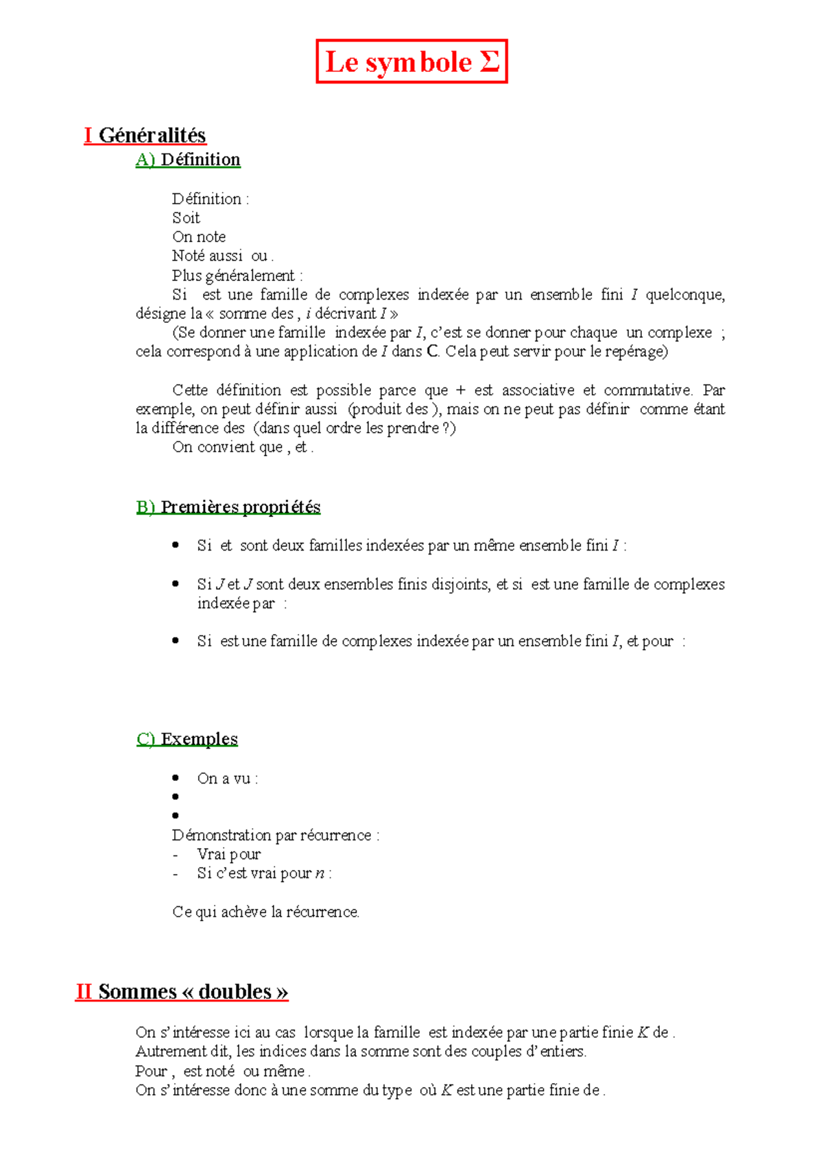 Les symboles - math - I Généralités A) Définition Définition : Soit On ...