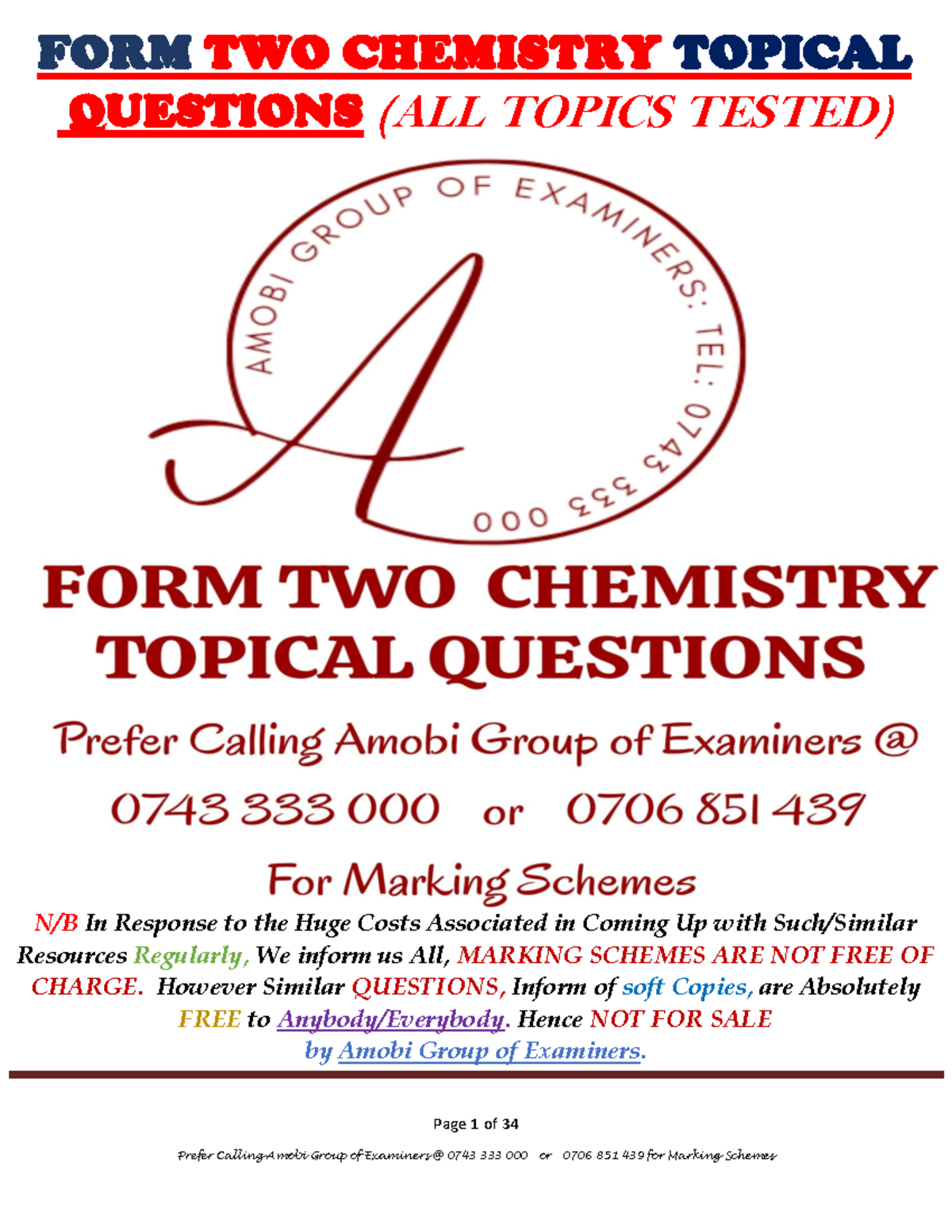 F2 CHEM TQ - Practice - Page 1 of 34 FORM TWO CHEMISTRY TOPICAL ...