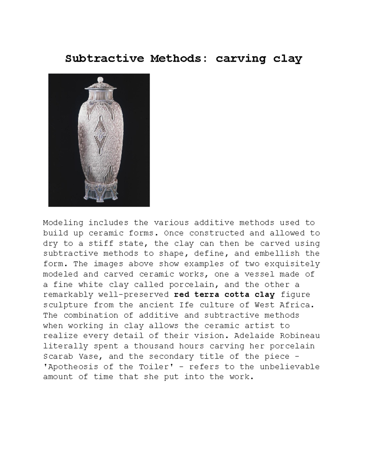 Subtractive Methods - ARH 2000 CRN 10471 Professor Montoya Detailed ...