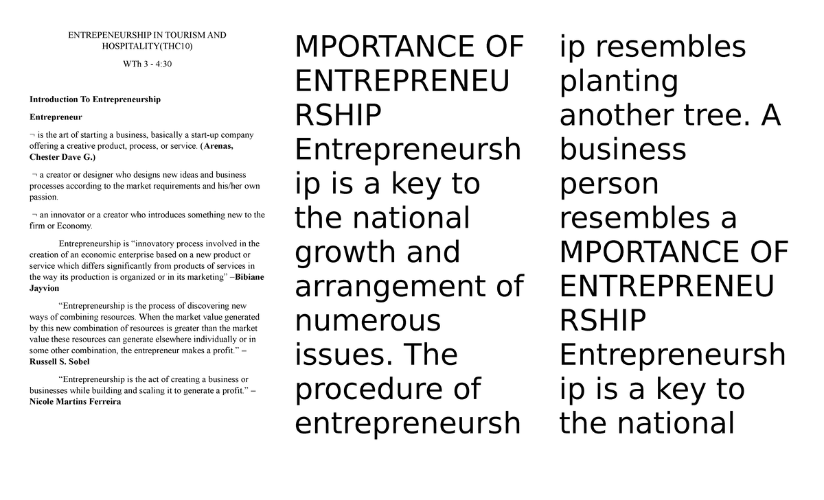 Entrepeneurship IN Tourism AND Hospitality - ENTREPENEURSHIP IN TOURISM ...