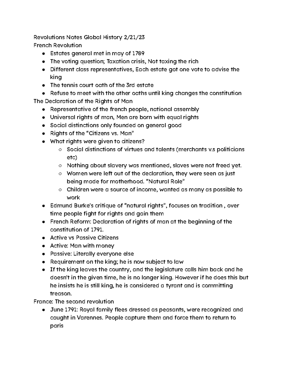 Revolutions Notes Global HIstory 2 21 23 - Revolutions Notes Global ...